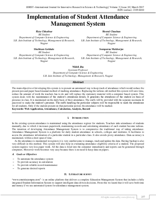 (PDF) Implementation of Student Attendance Management System