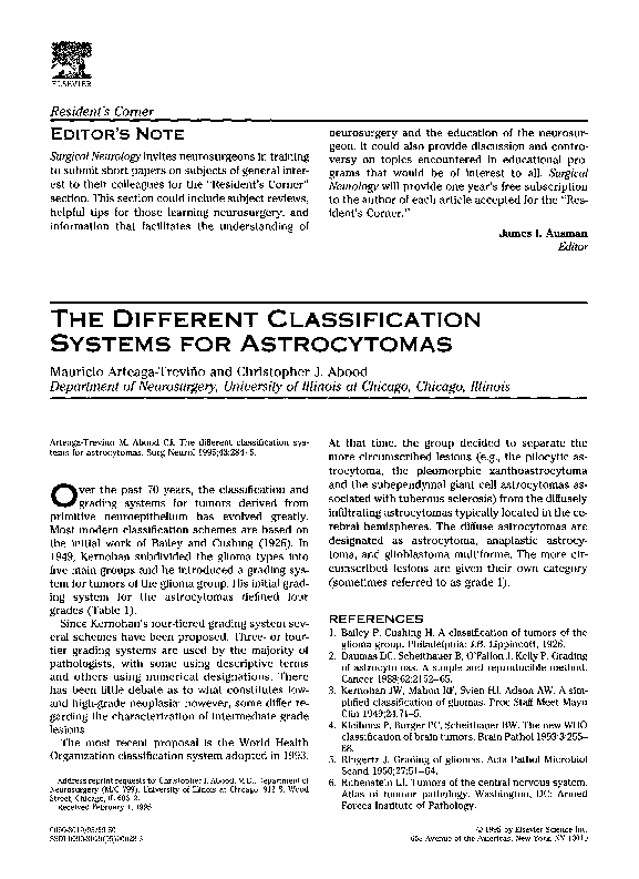 (PDF) The different classification systems for astrocytomas