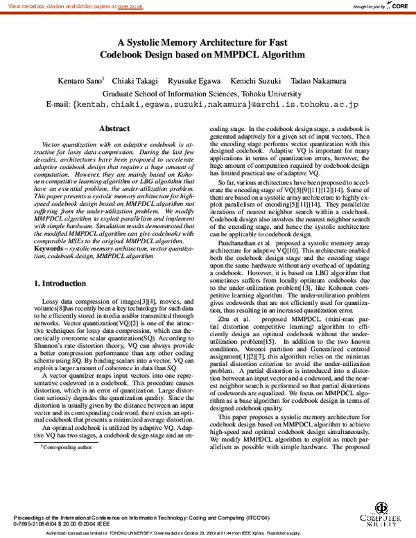 (PDF) A Systolic Memory Architecture for Fast Codebook Design based on ...