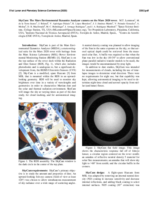 (PDF) SkyCam: The Mars Environmental Dynamics Analyzer Camera on the ...