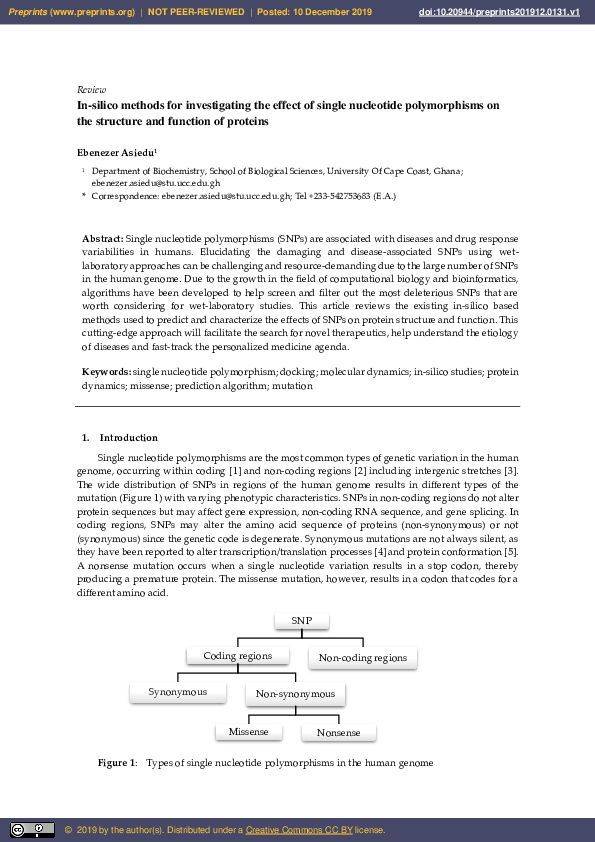 (PDF) In-Silico Methods for Investigating the Effect of Single Nucleotide Polymorphisms on the ...