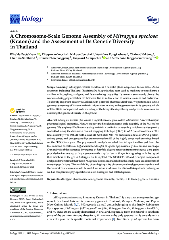 (PDF) A Chromosome-Scale Genome Assembly of Mitragyna speciosa (Kratom ...