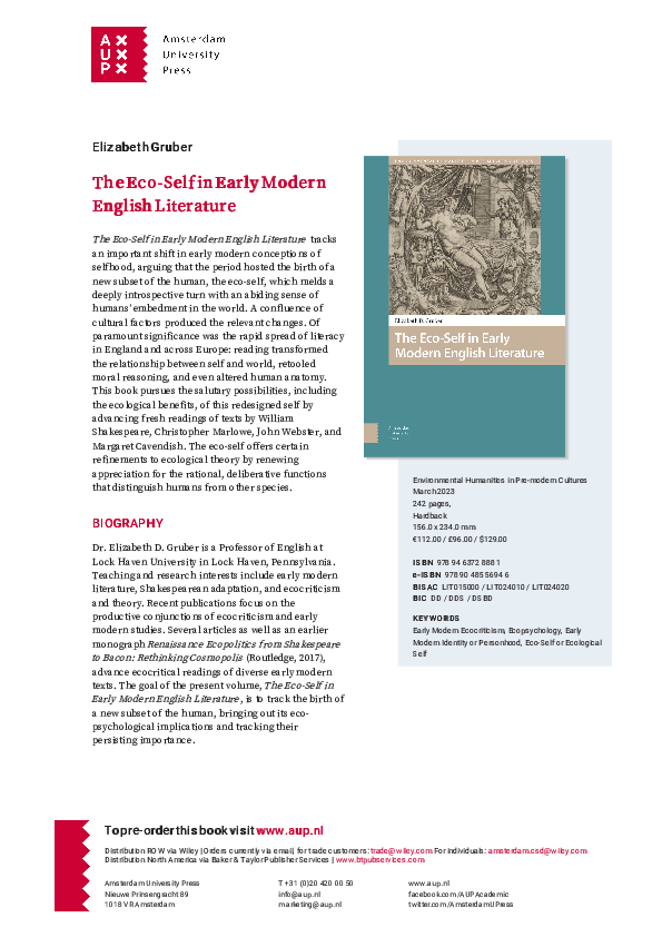 Book flyer - The Eco-Self in Early Modern Literature, by Elizabeth Gruber