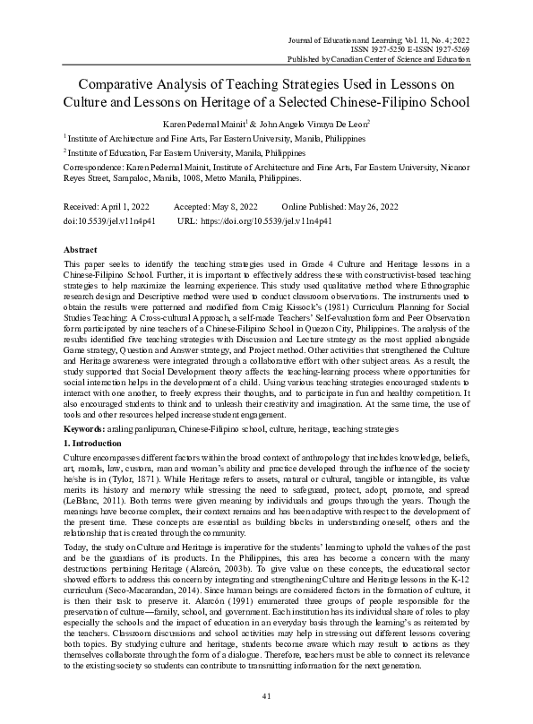 (PDF) Comparative Analysis of Teaching Strategies Used in Lessons on Culture and Lessons on ...