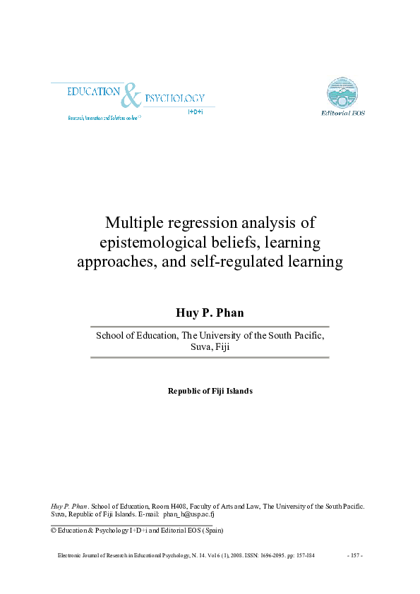 (PDF) Multiple regression analysis of epistemological beliefs, learning approaches, and self ...
