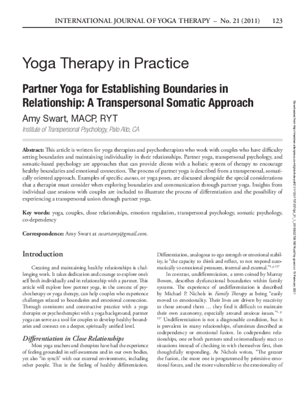 (PDF) Partner Yoga for Establishing Boundaries in Relationship: A ...