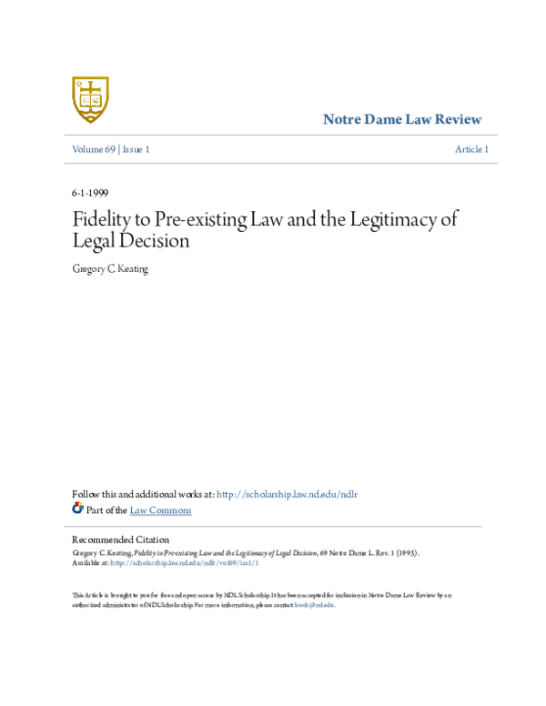 (PDF) Fidelity to Pre-Existing Law and the Legitimacy of Legal Decision