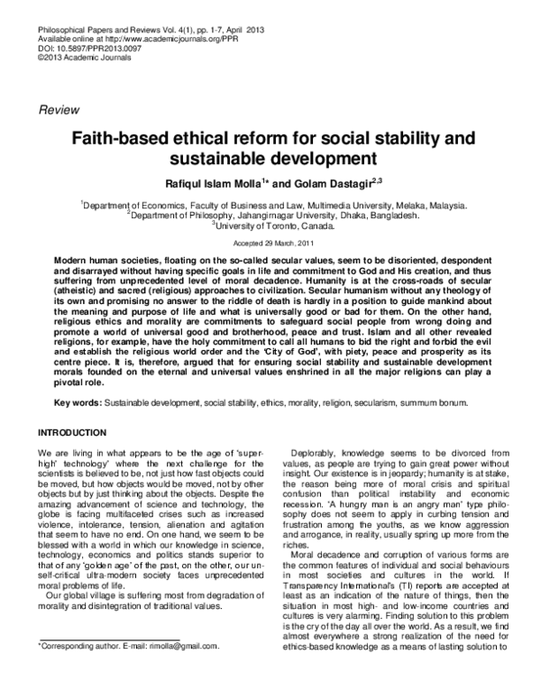 (PDF) Faith-based ethical reform for social stability and sustainable ...