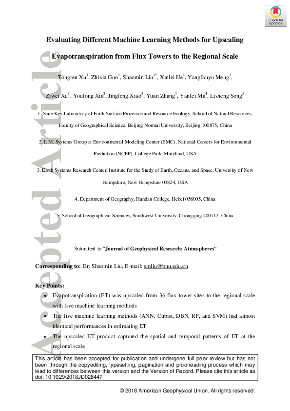 (PDF) Evaluating Different Machine Learning Methods for Upscaling Evapotranspiration from Flux ...
