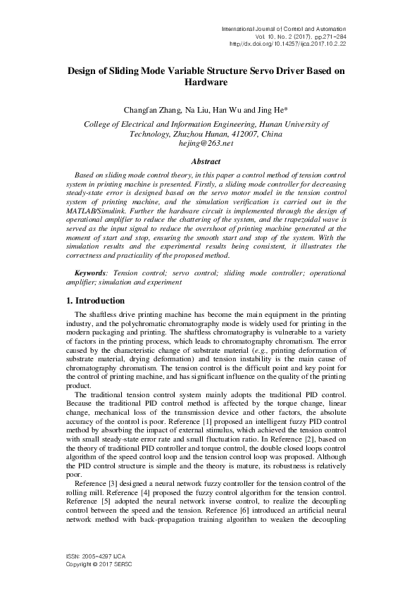 Pdf Design Of Sliding Mode Variable Structure Servo Driver Based On