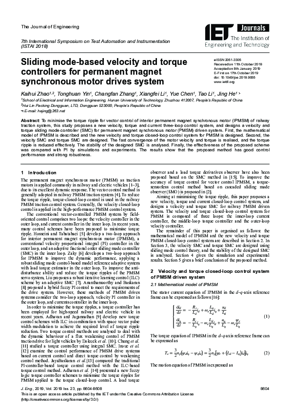 (PDF) Sliding mode‐based velocity and torque controllers for permanent ...