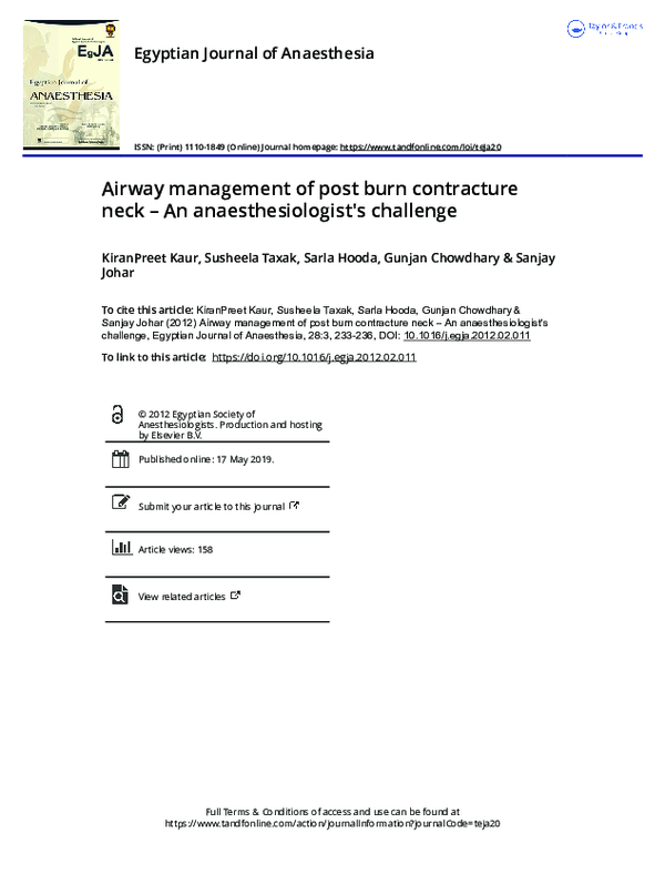 (PDF) Airway management of post burn contracture neck – An ...