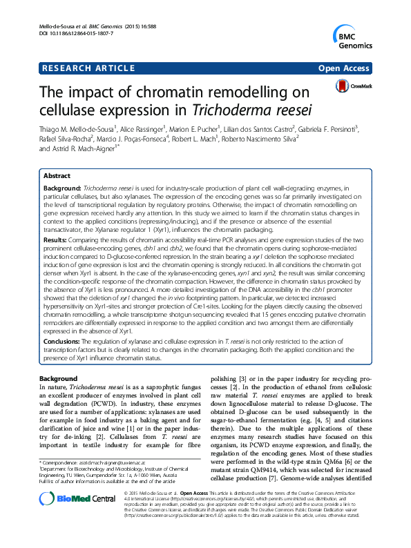 (PDF) The impact of chromatin remodelling on cellulase expression in Trichoderma reesei | Thiago ...