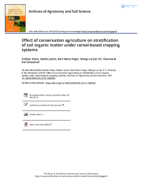 (PDF) Effect of conservation agriculture on stratification of soil organic matter under cereal ...