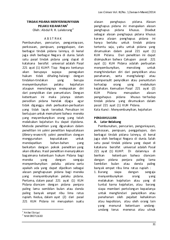 (PDF) Tindak Pidana Menyembunyikan Pelaku Kejahatan