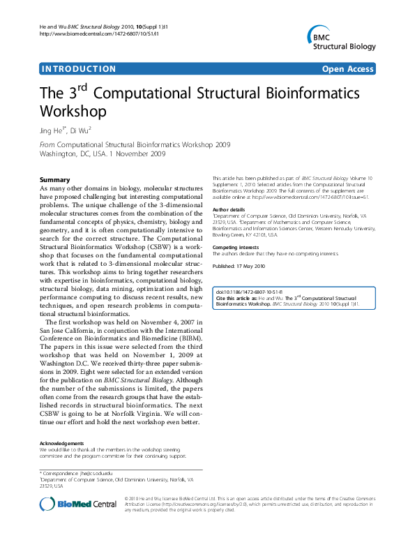 (PDF) The 3rd Computational Structural Bioinformatics Workshop