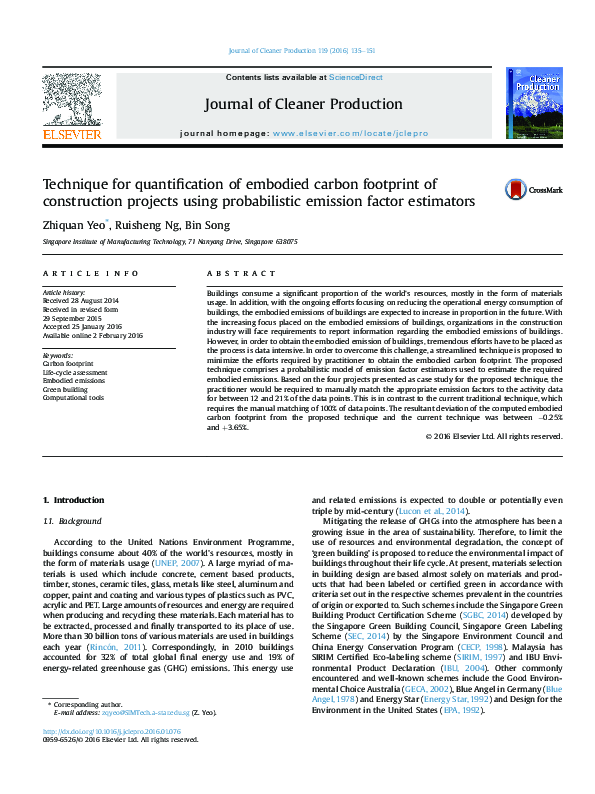 (PDF) Technique for quantification of embodied carbon footprint of ...