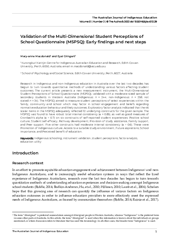 (PDF) Validation of the Multi-Dimensional Student Perceptions of School Questionnaire (MSPSQ ...