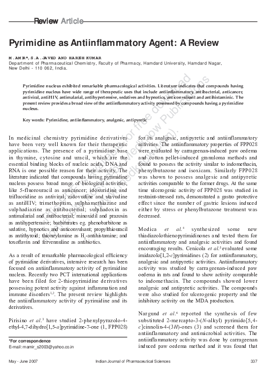 (PDF) Pyrimidine as antiinflammatory agent: A review