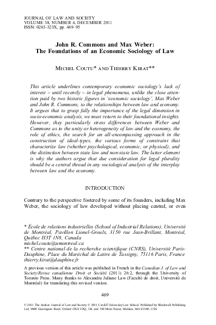 (PDF) John R. Commons and Max Weber: The Foundations of an Economic ...