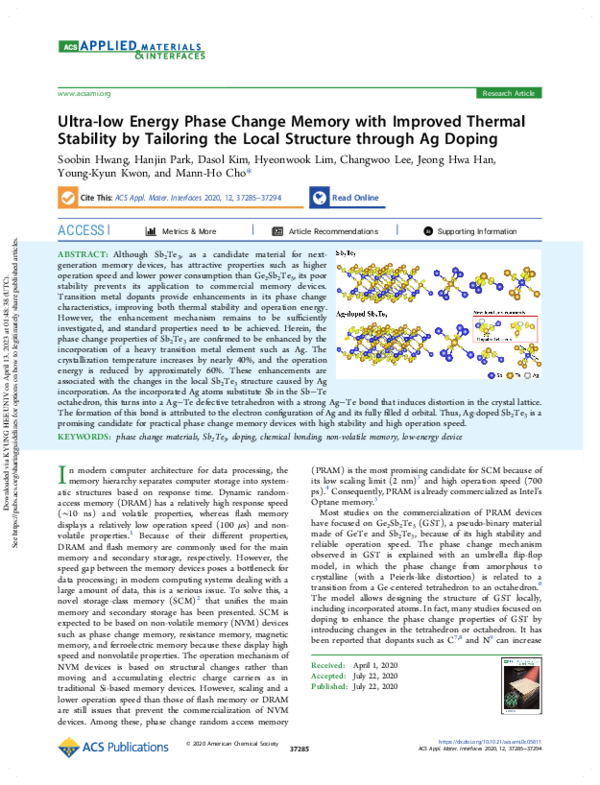 (PDF) Ultra-low Energy Phase Change Memory with Improved Thermal Stability by Tailoring the ...