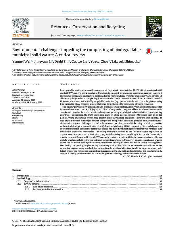(PDF) Environmental challenges impeding the composting of biodegradable ...