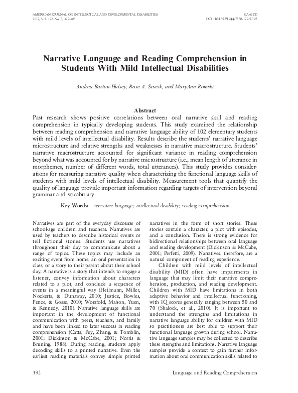 (PDF) Narrative Language and Reading Comprehension in Students With ...