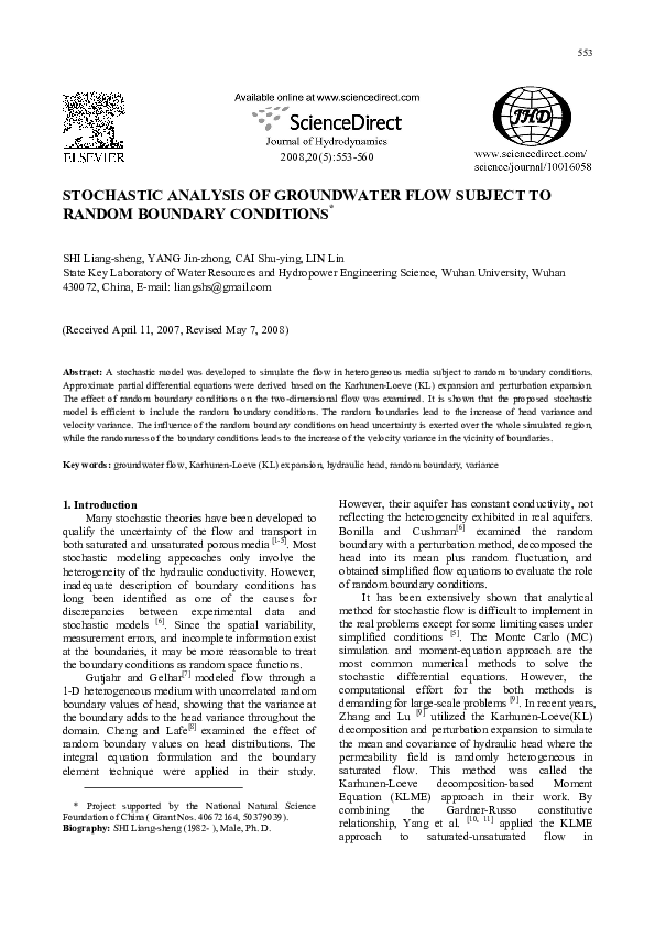 Pdf Stochastic Analysis Of Groundwater Flow Subject To Random Boundary Conditions