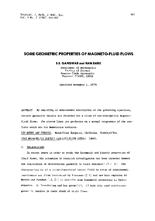 (PDF) Some geometric properties of magneto-fluid flows