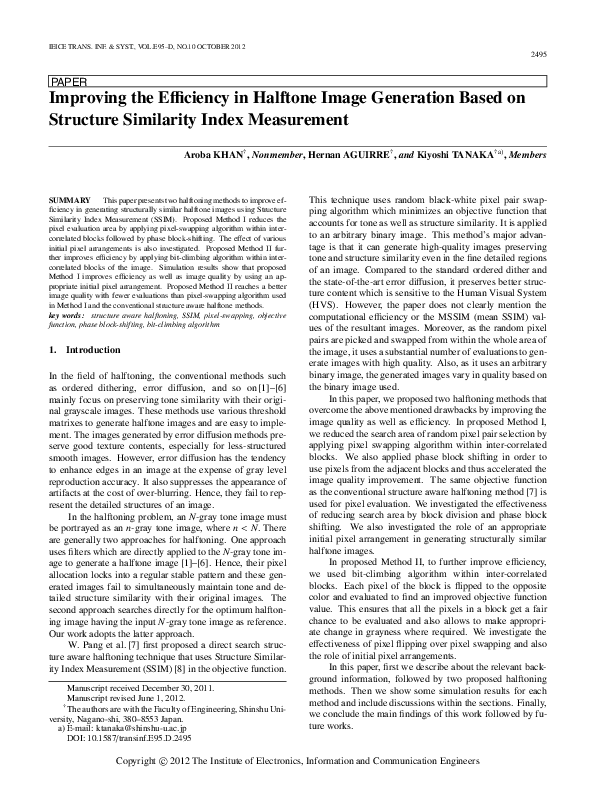 (PDF) Improving the Efficiency in Halftone Image Generation Based on Structure Similarity Index ...
