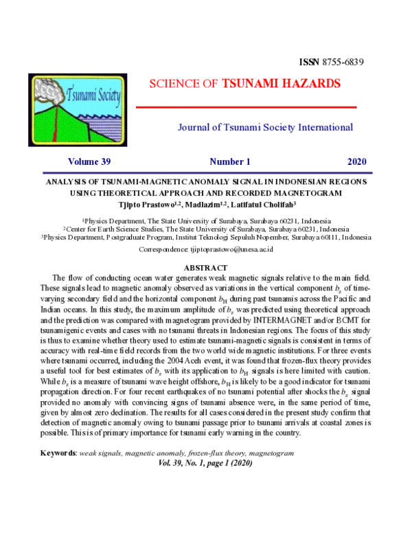 (PDF) Analysis of Tsunami-Magnetic Anomaly Signal in Indonesian Regions ...