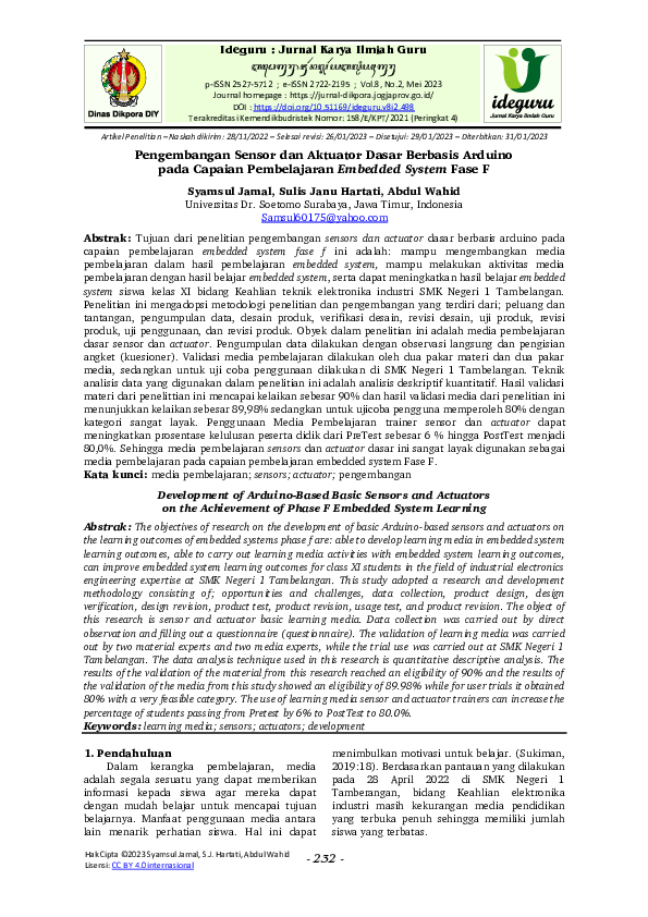 (PDF) Pengembangan Sensor dan Aktuator Dasar Berbasis Arduino pada Capaian Pembelajaran Embedded ...