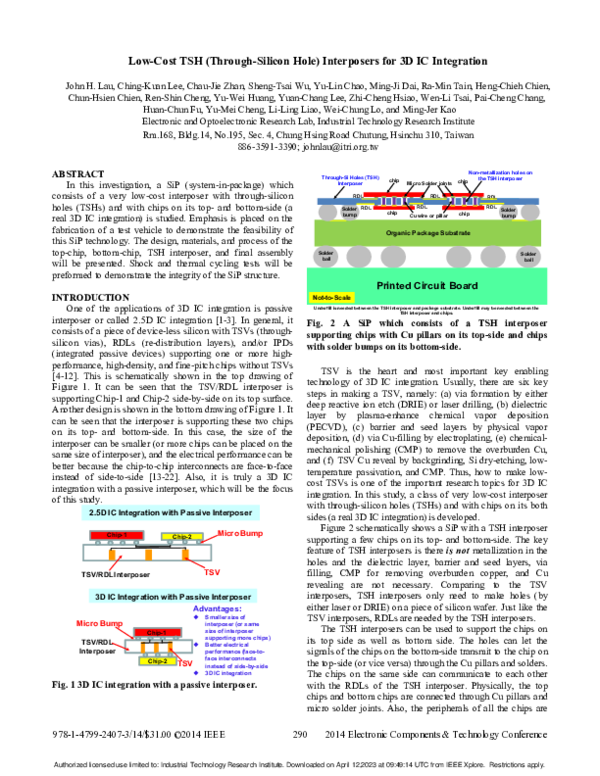 (PDF) Low-cost TSH (through-silicon hole) interposers for 3D IC integration