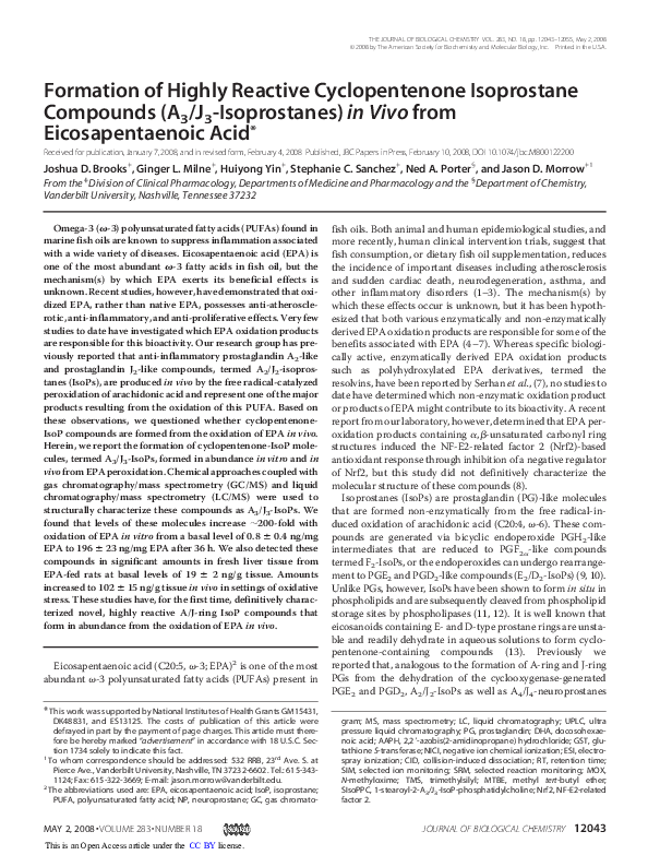 (PDF) Formation of Highly Reactive Cyclopentenone Isoprostane Compounds ...