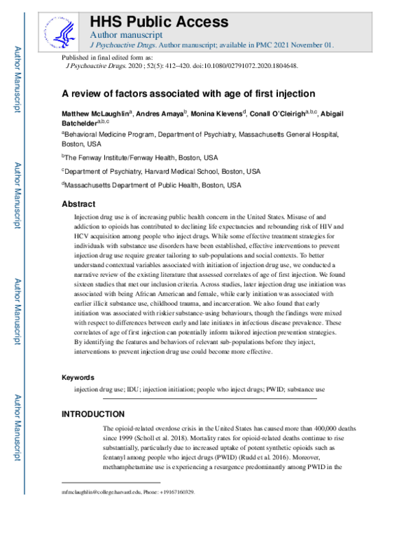 (PDF) A Review of Factors Associated with Age of First Injection