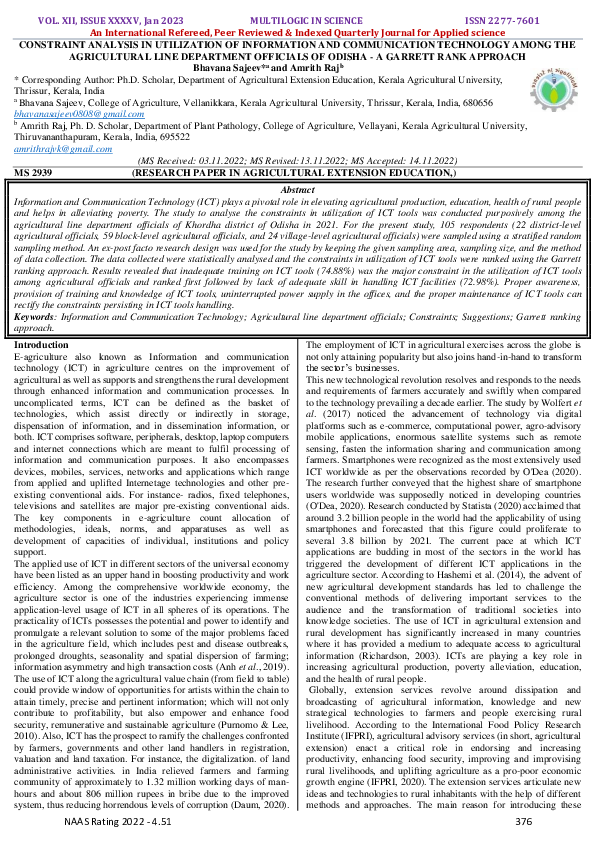 (PDF) Constraint Analysis in Utilization of Information and Communication Technology Among the ...