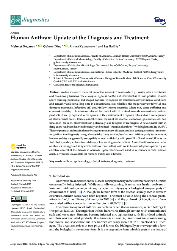 (PDF) Human Anthrax: Update of the Diagnosis and Treatment