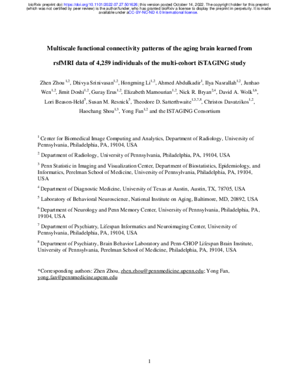 (PDF) Multiscale functional connectivity patterns of the aging brain learned from rsfMRI data of ...