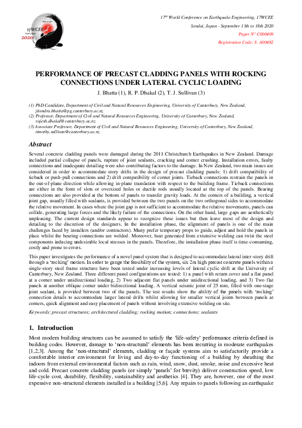 (PDF) Performance of precast cladding panels with rocking connections ...