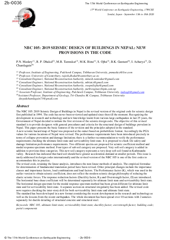 (PDF) NBC105: 2019 Seismic design of buildings in Nepal: New provisions ...