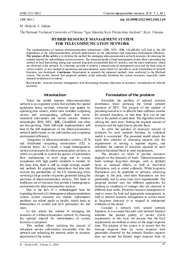 (PDF) Hybrid Resource Management System for Telecommunication Network