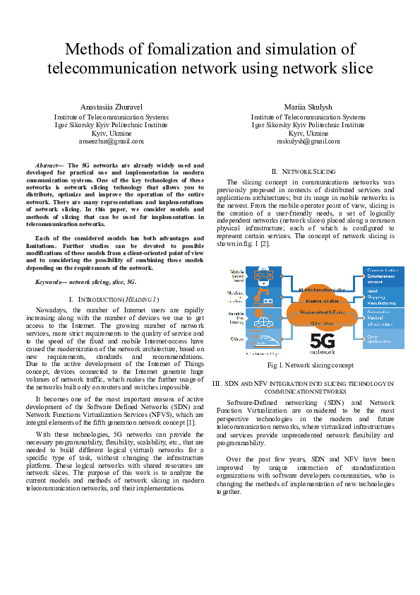 (PDF) Methods of fomalization and simulation of telecommunication network using network slice