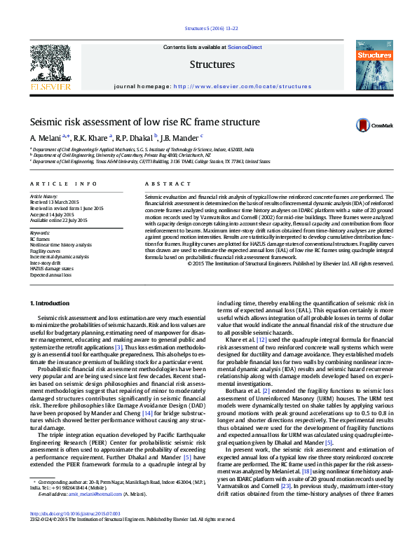 (PDF) Seismic risk assessment of low rise RC frame structure