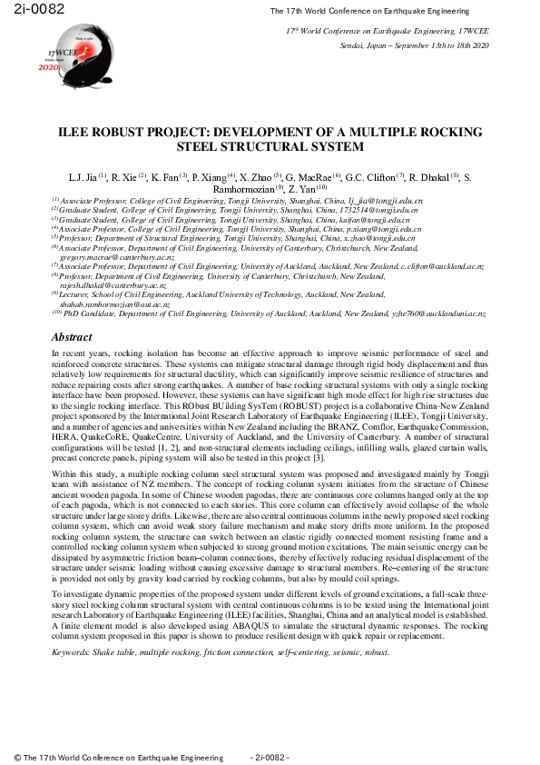 (PDF) ILEE ROBUST project: Development of a multiple rocking steel ...