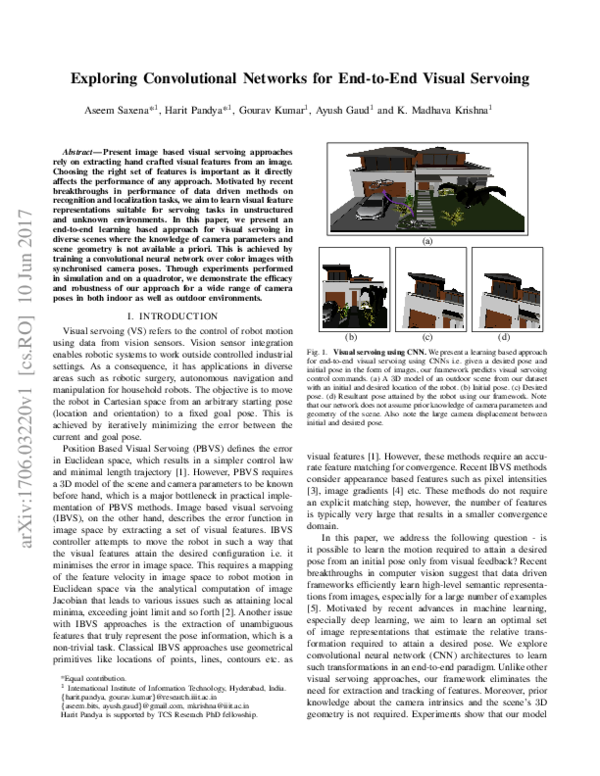 (PDF) End-to-End Visual Servoing with CNNs
