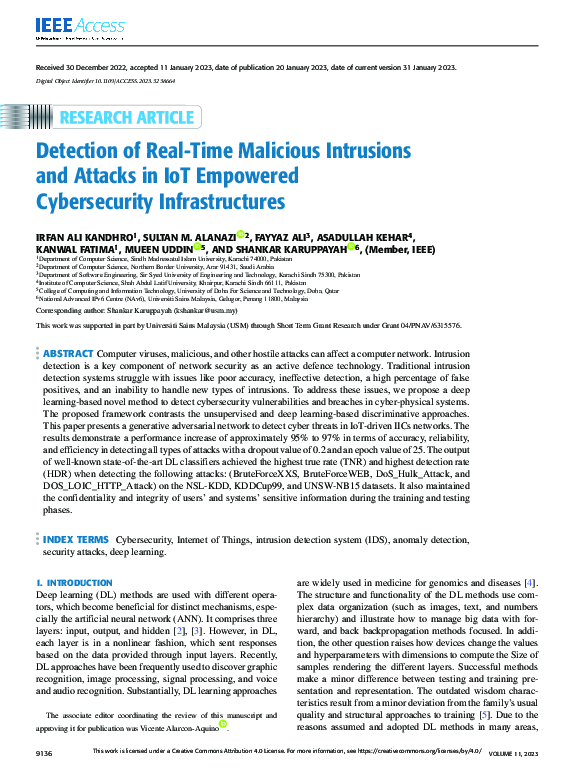 Pdf Detection Of Real Time Malicious Intrusions And Attacks In Iot
