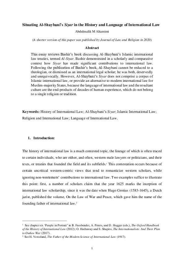 (PDF) Situating Al-Shaybani’s Siyar in the History and Language of ...