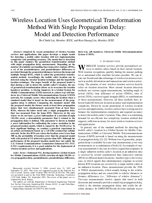 (PDF) Wireless Location Uses Geometrical Transformation Method With Single Propagation Delay ...