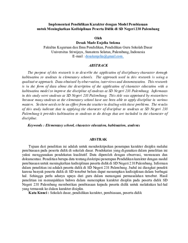 (PDF) Implementasi Pendidikan Karakter dengan Model Pembiasaan untuk ...