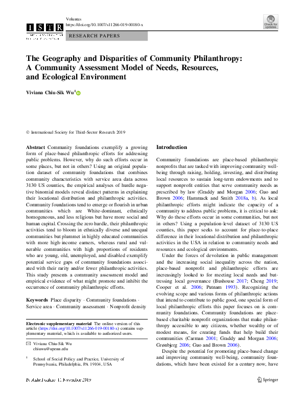 (PDF) The Geography and Disparities of Community Philanthropy: A ...
